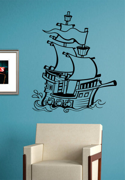 Pirate Ship Boat Nautical Ocean Beach Decal Sticker Wall Vinyl Art Dec ...